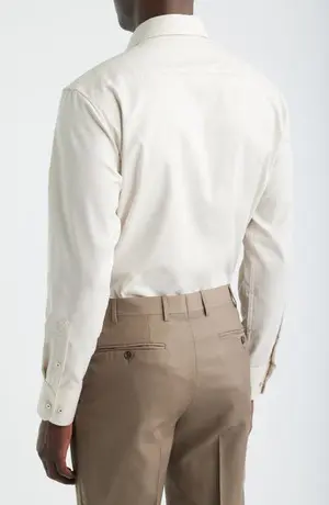 1863 BY ETERNA Modern Fit Solid Non-iron Cotton Oxford Cloth Dress Shirt - Khaki