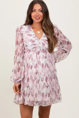 PINKBLUSH Floral Chiffon Plisse Mini Dress - Cream