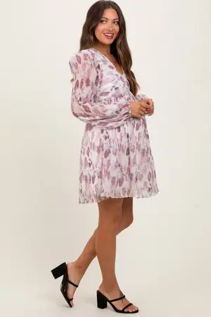 PINKBLUSH Floral Chiffon Plisse Mini Dress