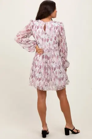 PINKBLUSH Floral Chiffon Plisse Mini Dress