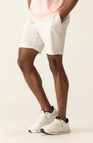 DEKE Oasis 8.5-inch Pinstripe Seersucker Bermuda Shorts - White/grey