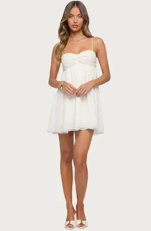 EDIKTED Ariellah Chiffon Babydoll Minidress - White