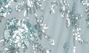 SL FASHIONS Sequin Floral Gown With Cape Overlay - Sage