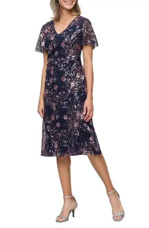 SL FASHIONS Stretch Sequin Midi Cocktail Dress