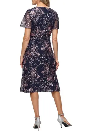 SL FASHIONS Stretch Sequin Midi Cocktail Dress