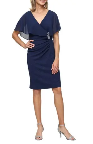 SL FASHIONS Glittered Ruched Chiffon Sheath Dress