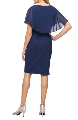 SL FASHIONS Glittered Ruched Chiffon Sheath Dress