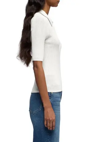 7 For All Mankind Piped Rib Polo Sweater - White