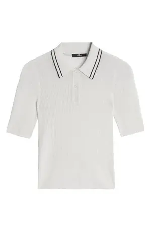 7 For All Mankind Piped Rib Polo Sweater - White