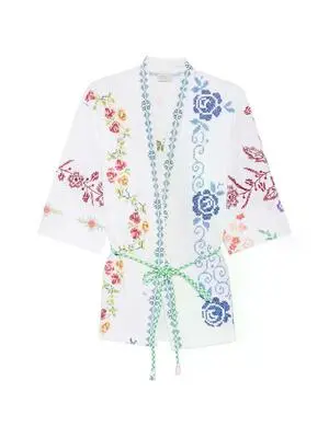RELAX RE-LUX Brione Floral-embroidered Kimono - White