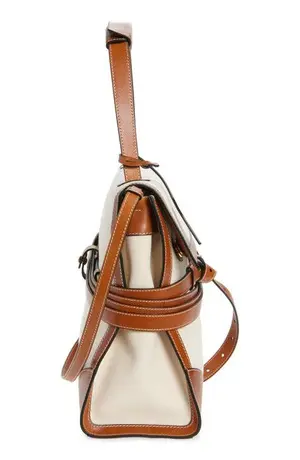 Moschino Medium Tie Me Canvas & Leather Shoulder Bag - Natural/hide