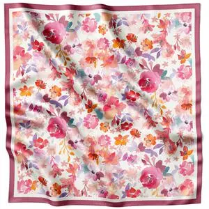 LAMBERTY MUNICH X KATCHMAGIC LONDON Pink / Red Inky Blooms Midi Silk Scarf - Pink/red