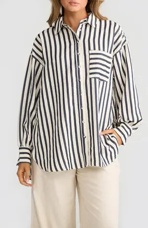 BRAVE+TRUE Ezra Patch Pocket Striped Shirt - Black Stripe