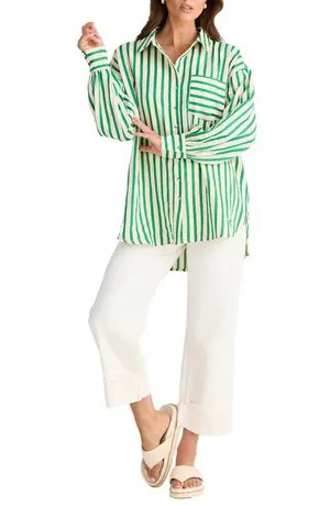 BRAVE+TRUE Ezra Patch Pocket Striped Shirt - Jade Stripe