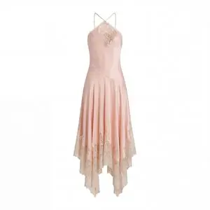 Mac Duggal Lace Trim Handkerchief Midi Dress - Pink