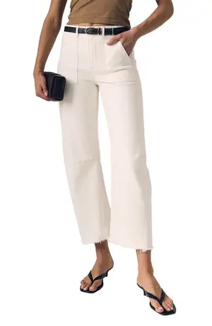 LE JEAN Utility Barrel Leg Jeans - White