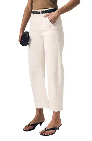 LE JEAN Utility Barrel Leg Jeans - White