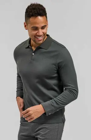 RYE 51 The Braden Long Sleeve Polo - Cedar