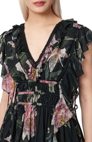 ALLSAINTS Canto Floral Side Tie Top - Crystal Black