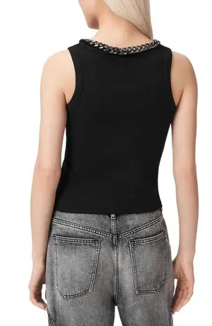 ALLSAINTS Lucy Chain Embellished Rib Knit Tank - Black