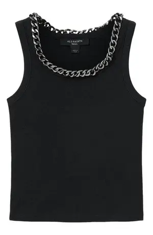 ALLSAINTS Lucy Chain Embellished Rib Knit Tank - Black