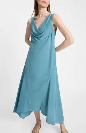 Santorelli Pina Cowl Neck Midi Silk Dress
