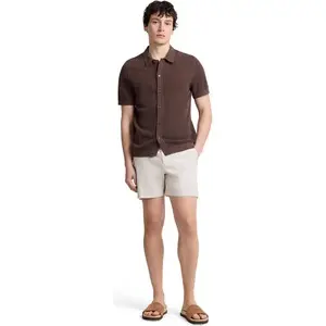 Onia Crochet Knit Button Up Short Sleeve Shirt - Espresso