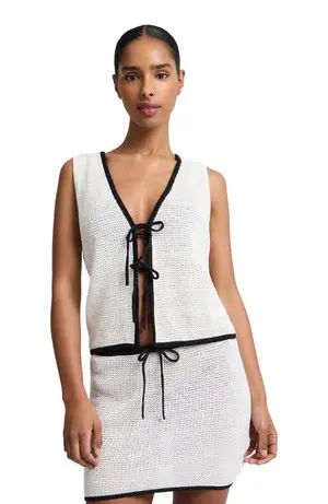 Onia Knit Tie V-neck Tank Top - Egret/black