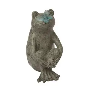 TRANSPAC 15.25 Inch Spring Frog And Butterfly Decorative Object Polyresin Garden Decor - Gray
