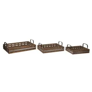 TRANSPAC Wood Everyday Tray Set Of 3 Decorative Trays And Platters For Spring Home Decor - Brown