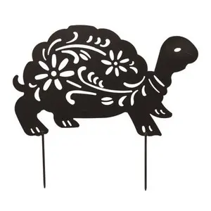 TRANSPAC 18.25 Inch Spring Turtle Critter Cutout Yard Stake Decorative Metal Garden Stake - Black