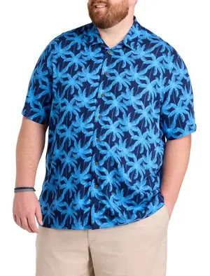 OAK HILL BY DXL Big & Tall Palm Tree Print Sport Shirt V2 - Navy