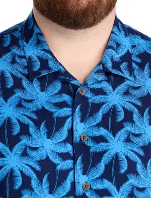 OAK HILL BY DXL Big & Tall Palm Tree Print Sport Shirt V2 - Navy