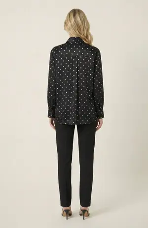 MODENAIRE Polka Dot Tie Neck Blouse