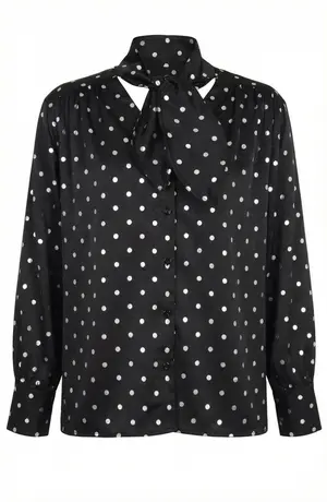 MODENAIRE Polka Dot Tie Neck Blouse