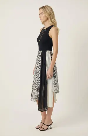 MODENAIRE Printed Sheer Overlay Midi Skirt