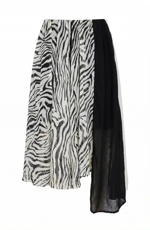 MODENAIRE Printed Sheer Overlay Midi Skirt