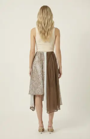 MODENAIRE Printed Sheer Overlay Midi Skirt - Brown