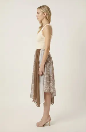 MODENAIRE Printed Sheer Overlay Midi Skirt - Brown