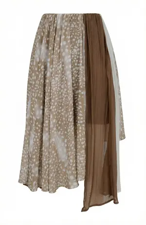 MODENAIRE Printed Sheer Overlay Midi Skirt - Brown
