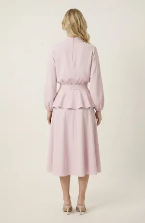 MODENAIRE Mock Neck Top And Peplum Skirt Set