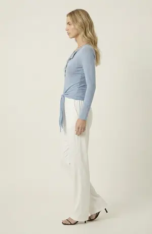 MODENAIRE Long Sleeve Front Tie Henley Top