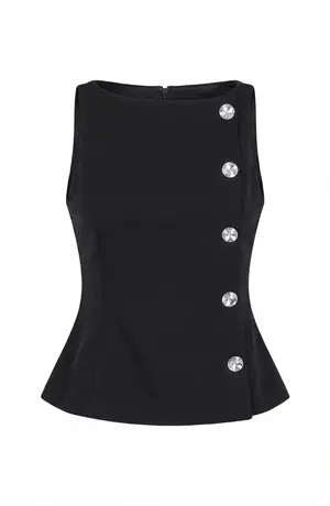 MODENAIRE Sleeveless Asymmetrical Button Top