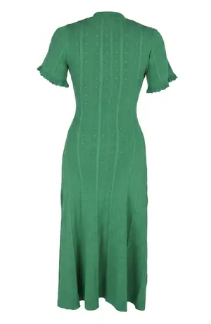 MODENAIRE Button-front Knit Midi Dress With Ruffled Short Sleeves - Green