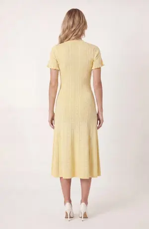MODENAIRE Button-front Knit Midi Dress With Ruffled Short Sleeves - Yellow