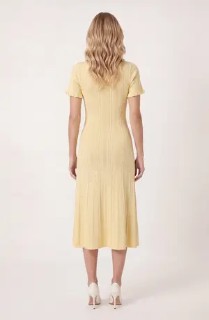 MODENAIRE Button-front Knit Midi Dress With Ruffled Short Sleeves - Yellow