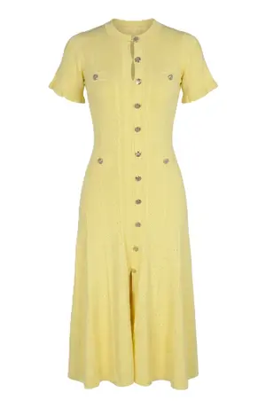 MODENAIRE Button-front Knit Midi Dress With Ruffled Short Sleeves - Yellow