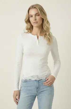 MODENAIRE Lace Trim Henley Top