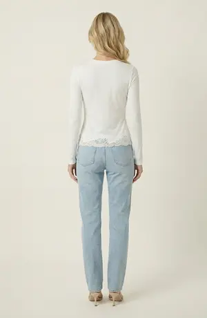 MODENAIRE Lace Trim Henley Top