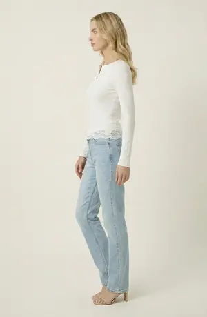 MODENAIRE Lace Trim Henley Top